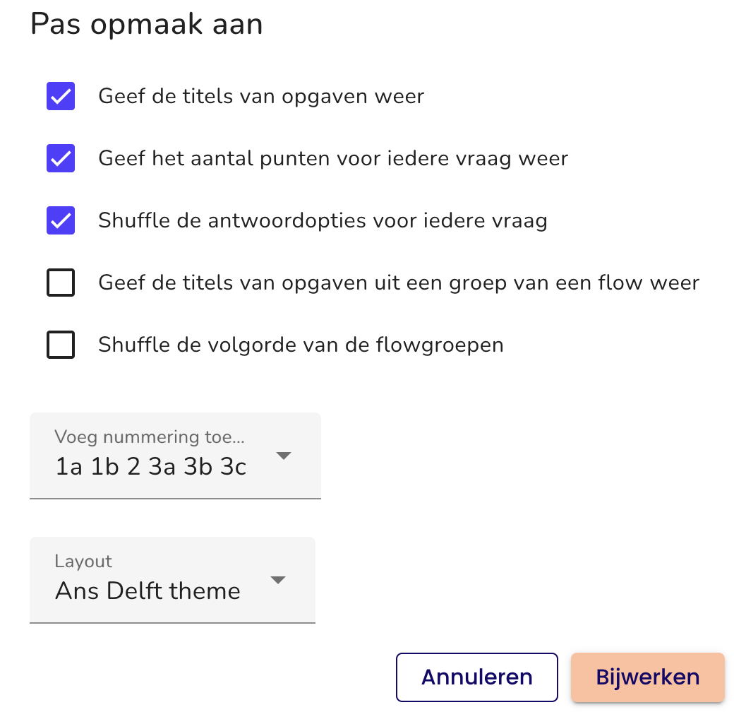 Personaliseer de opmaak van je digitale toets – Ans