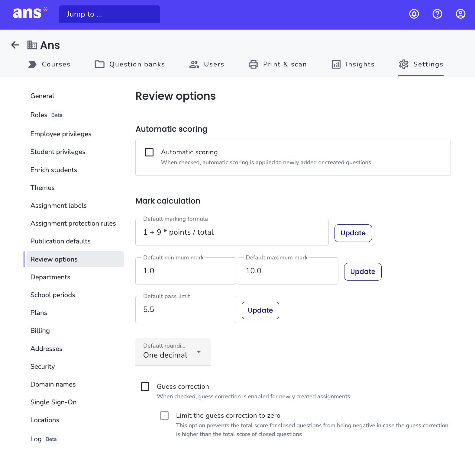 Review options – Ans