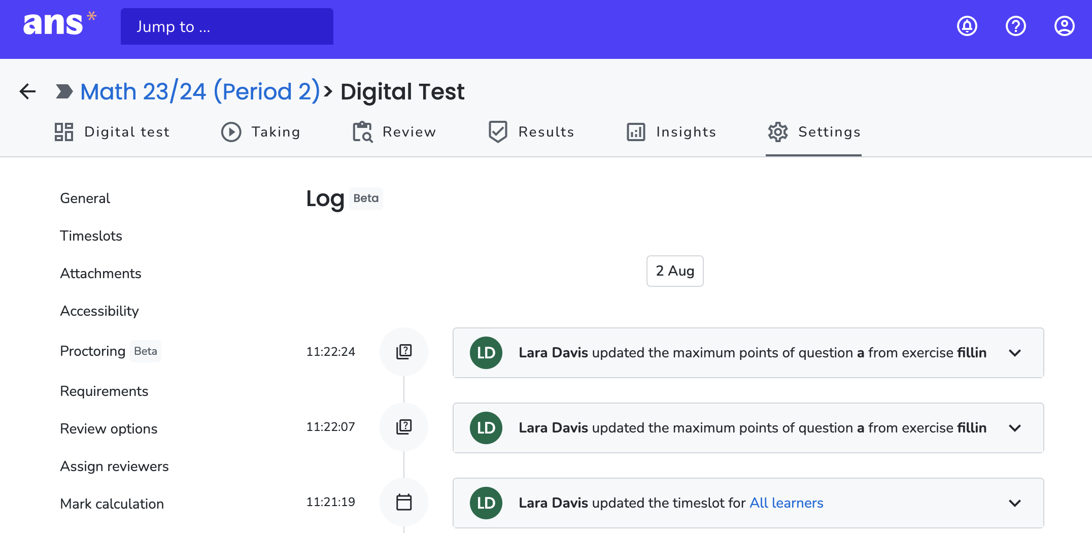 Assignment log – Ans