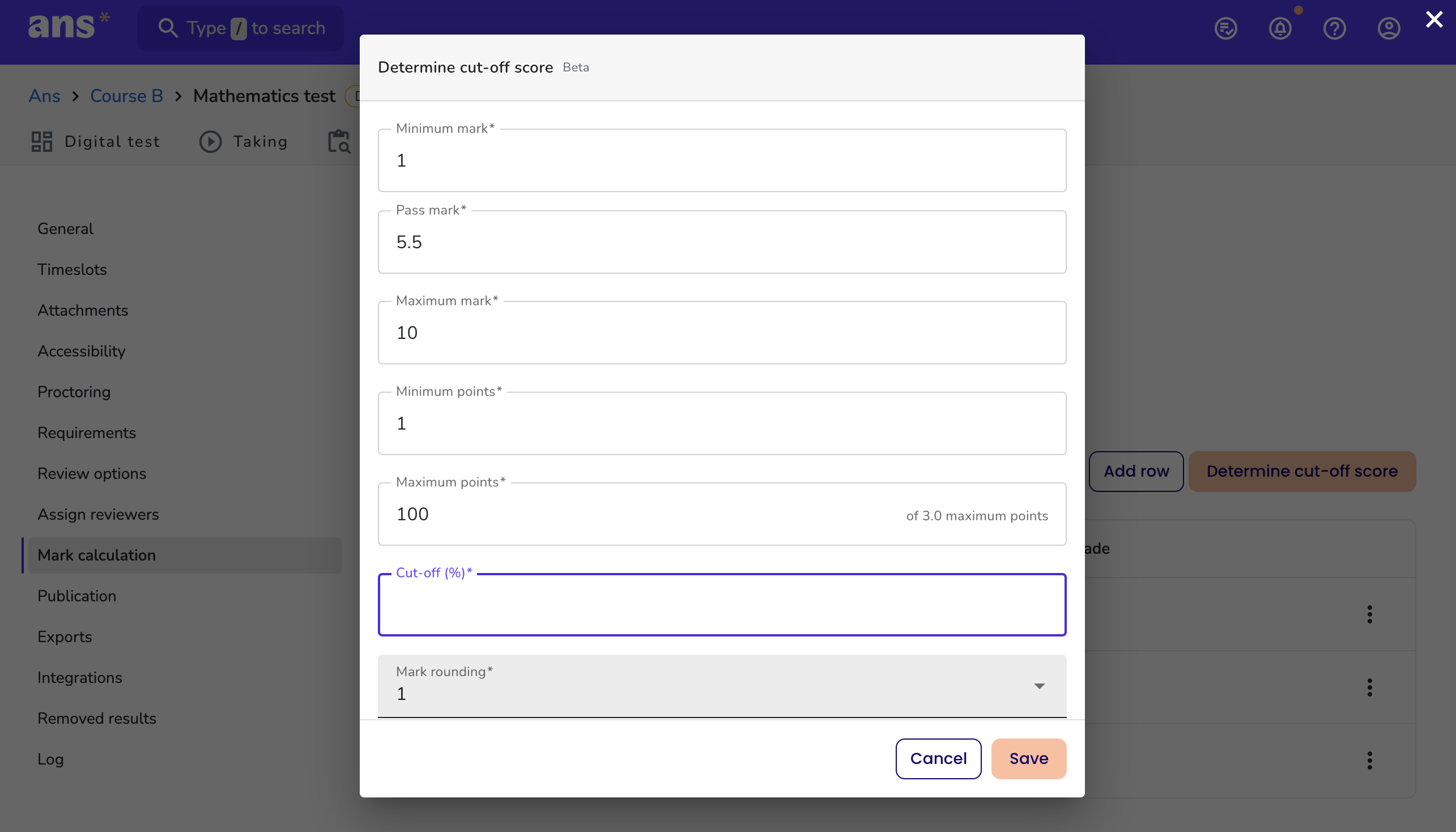 Calculate a mark – Ans