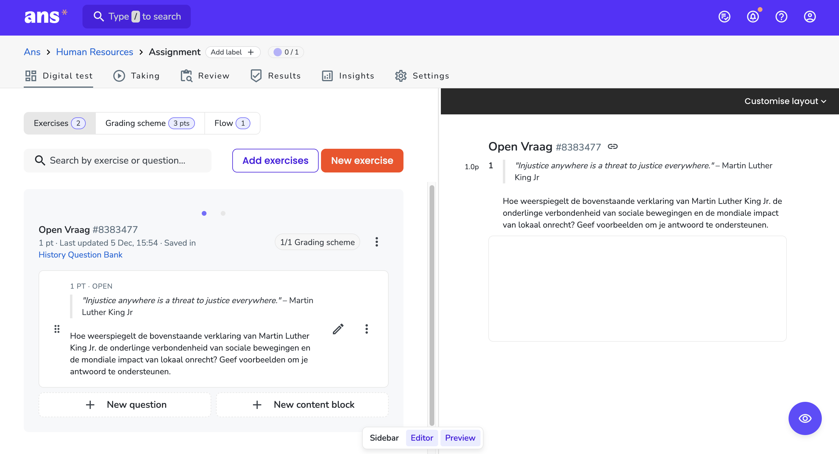 Open vraag voor digitale toetsen – Ans